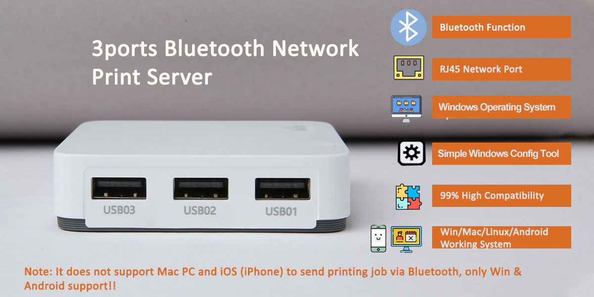 3-Port USB 2.0 Bluetooth Network Print Server for Efficient Multi ...
