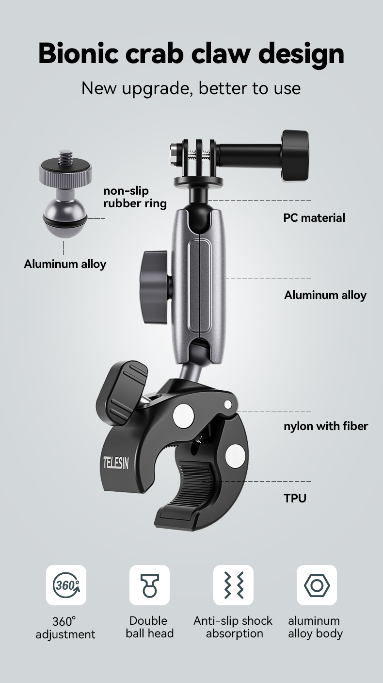 TELESIN Motorcycle Bicycle Camera Holder Mount for GoPro 13 12 11 10 ...