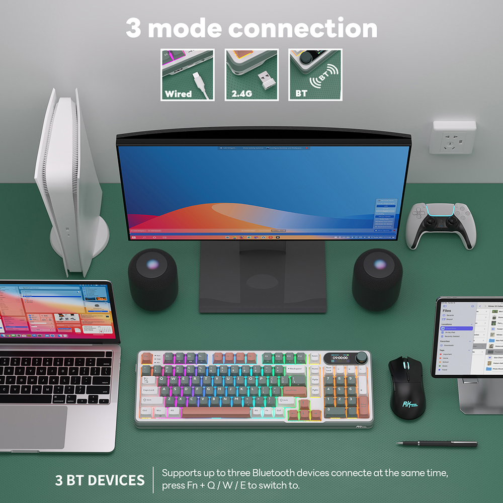 RK Royal Kludge RK S98 98 Key Tri-Mode RGB Wired Bluetooth 2.4G Wireless 3 Modes With TFT Screen ...
