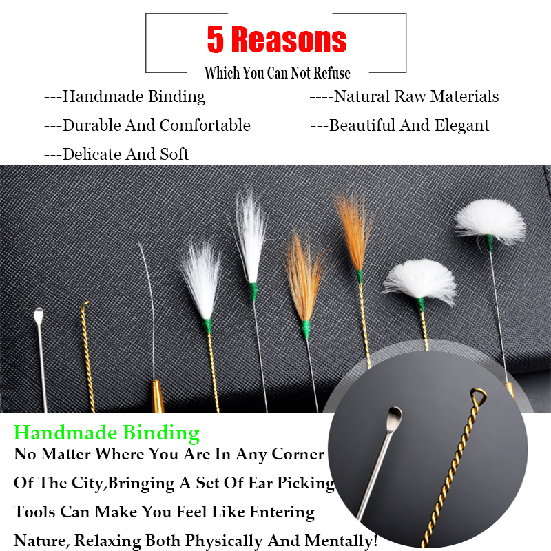 Professional Ear Picking Tool Set With Goose Feather Chicken Feather ...