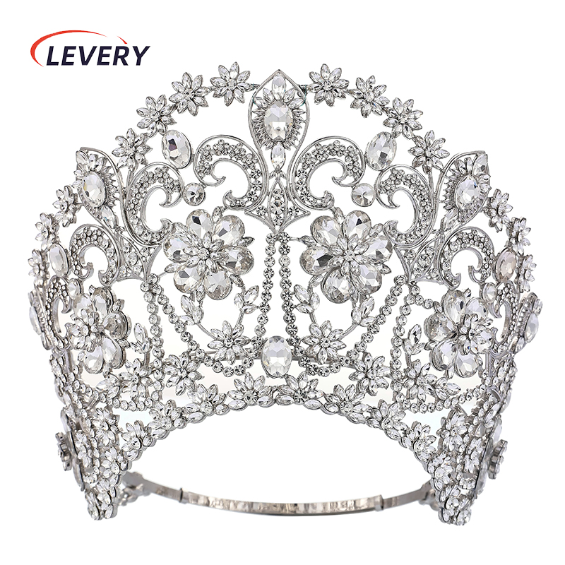 Levery Miss Universe Hair Crown Shining Rhinestone Tiara Large Bridal ...