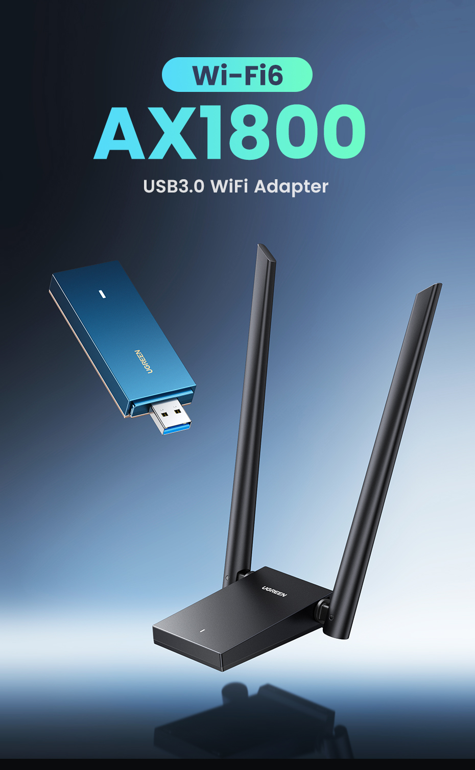 UGREEN WiFi Adapter AC650 AX1800 WiFi6/5 5G&2.4G USB WiFi Card Dongle ...