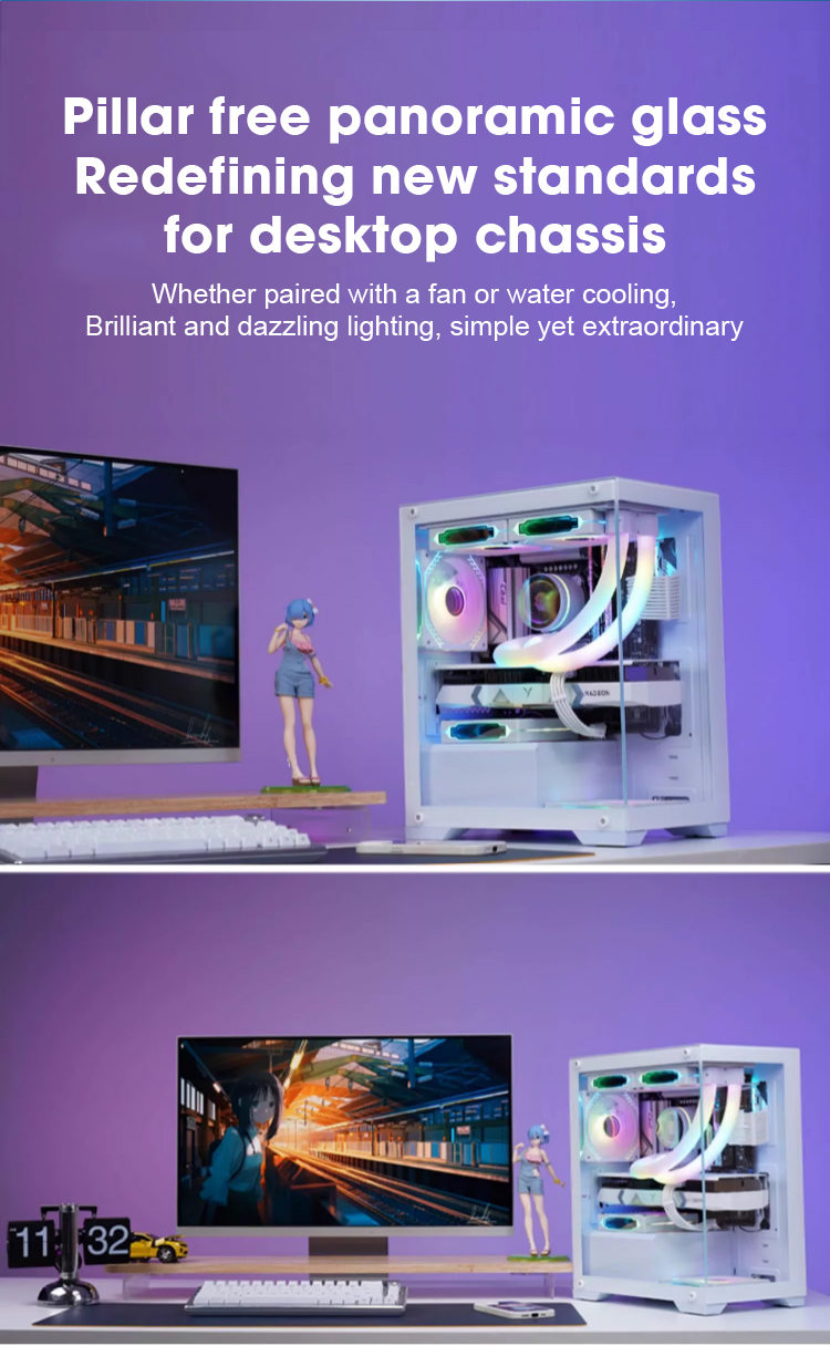 INPLAY Pc Case Gaming Computer Case with Fan White Glass Seaview Palace ...