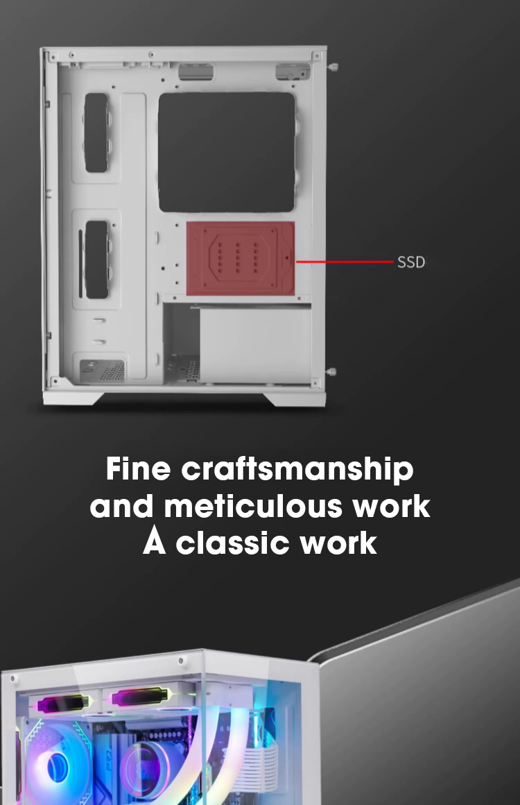 INPLAY Pc Case Gaming Computer Case with Fan White Glass Seaview Palace ...