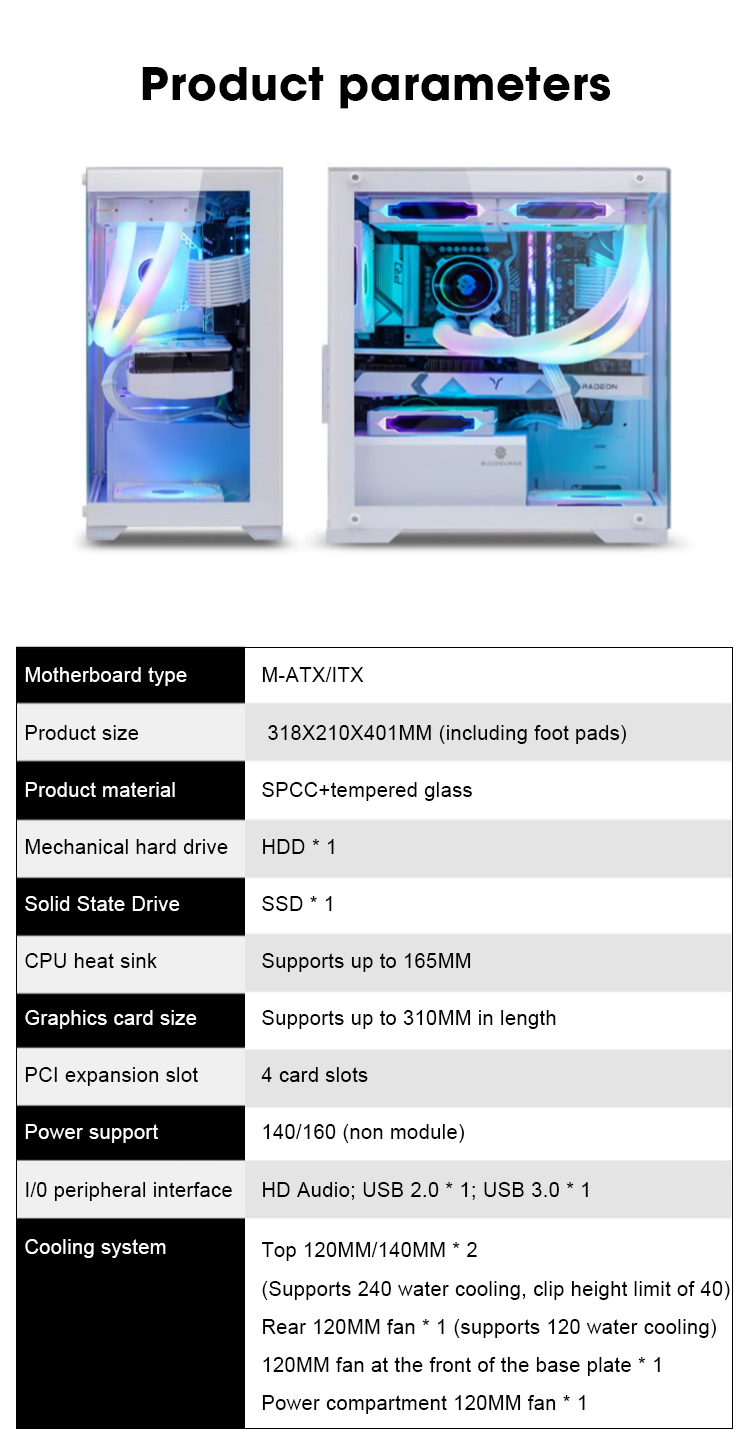 INPLAY Pc Case Gaming Computer Case with Fan White Glass Seaview Palace ...