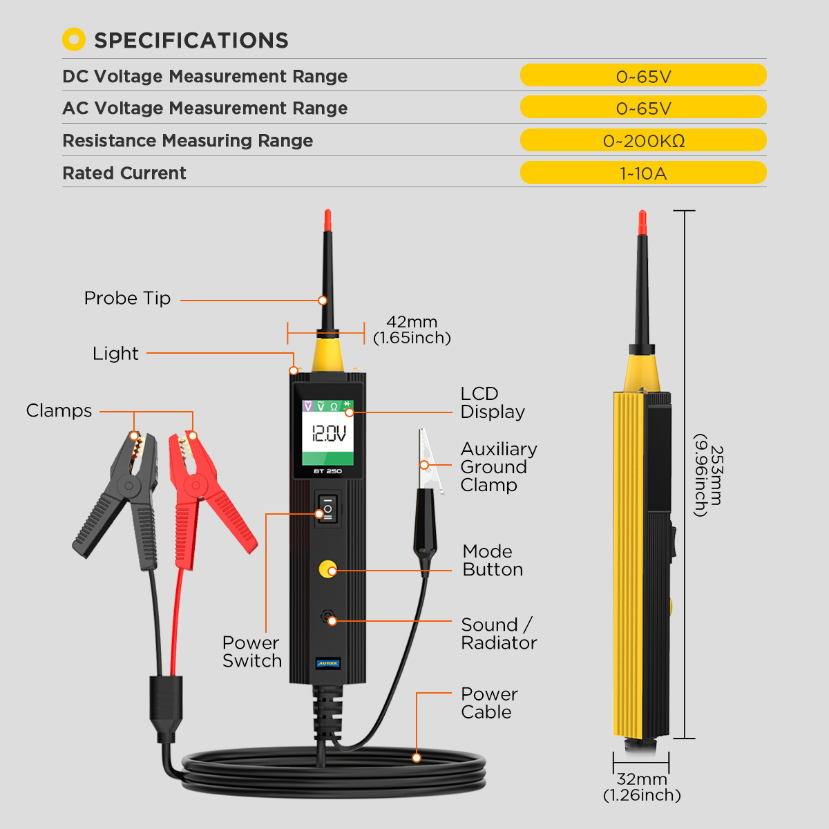 AUTOOL BT250 Digital Circuit Tester Electrical Diagnostic Tool Car ...