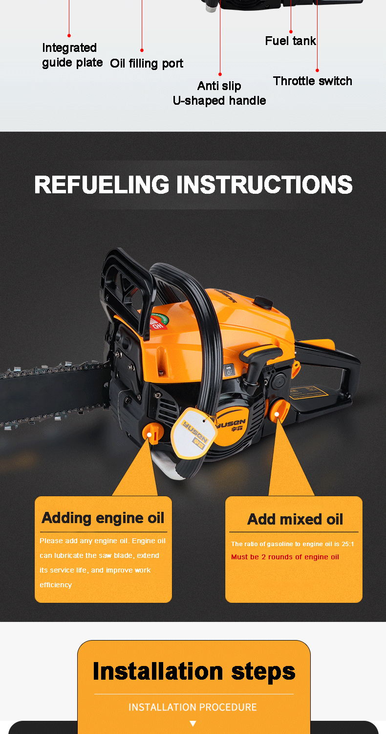 Gasoline chainsaw 20/22 Inches 52CC High Power Chainsaw Gasoline Chain ...