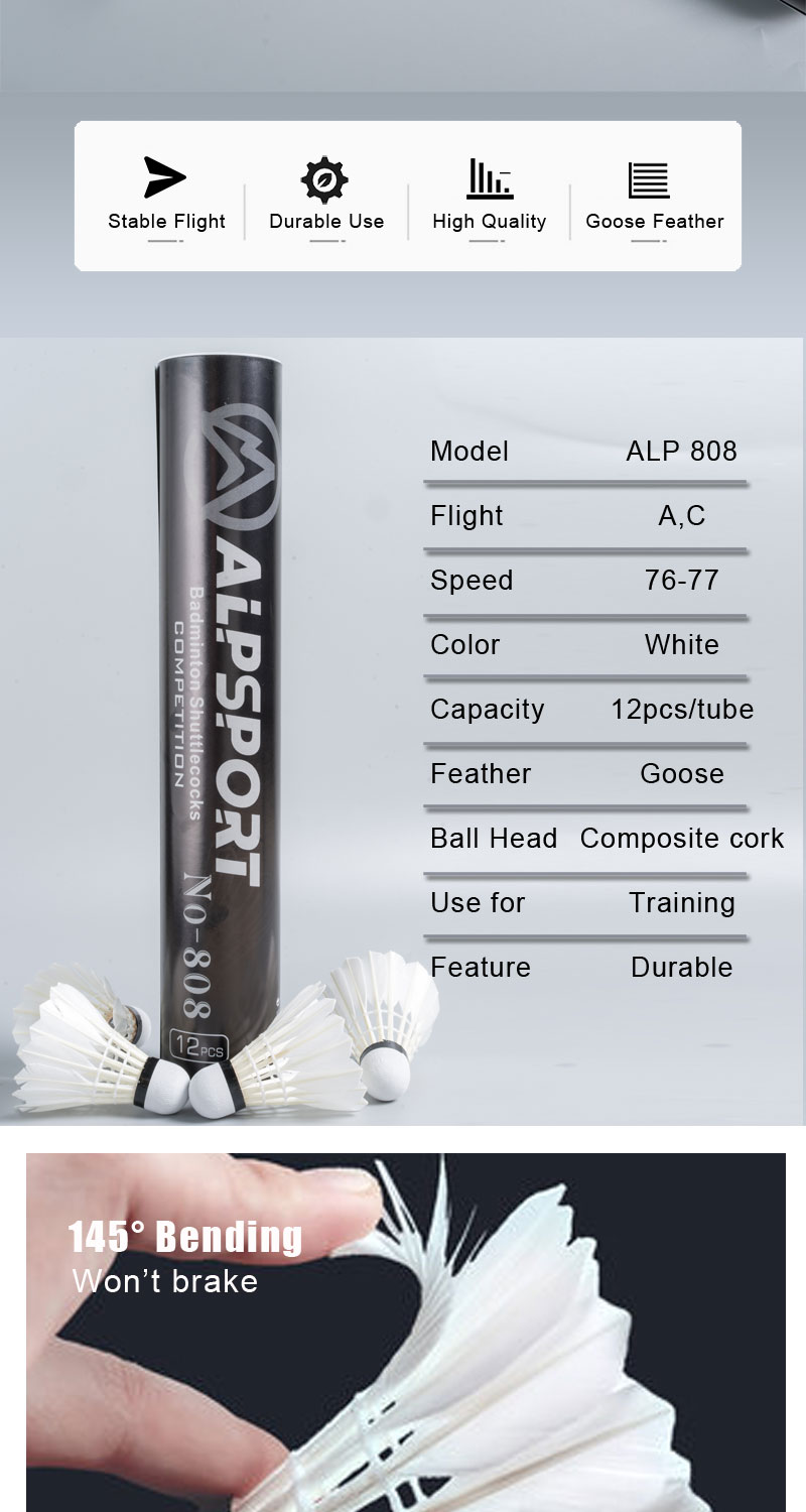 ALPSPORT 808 12PCS/TUBE Shuttlecock 76~77 Speed ALP New Badminton For ...