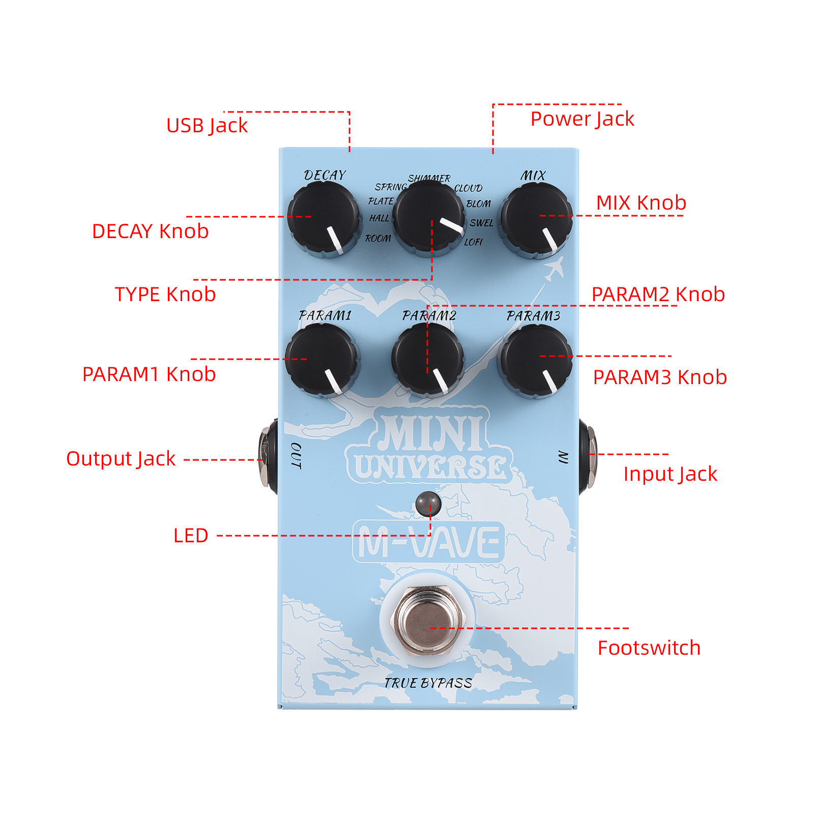M-VAVE Guitar Effect Pedal Digital Reverb Pedal Digital Modeling ...