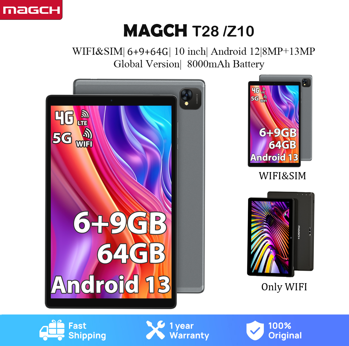 MAGCH Android Tablet Tab T28 Z10 Android 12 10 inch 3+3G RAM 64GB ROM ...