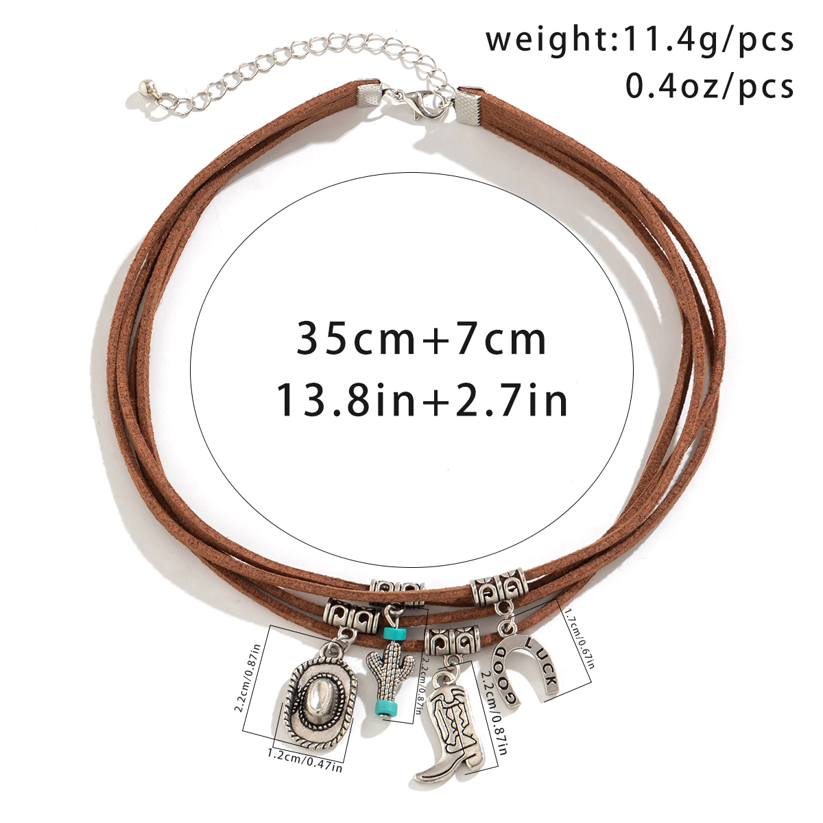 Layered Brown Rope Chain with Boots/Cactus Pendant Necklace for Women ...