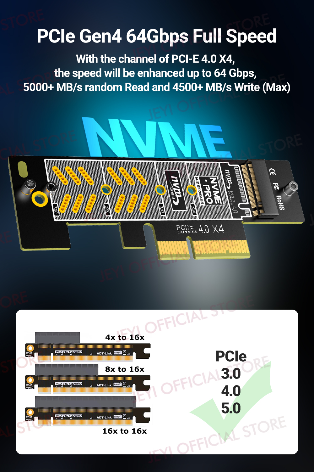 JEYI M.2 NVME to PCIe 4.0 3.0 Adapter With Aluminum SSD Heatsink, NVMe ...