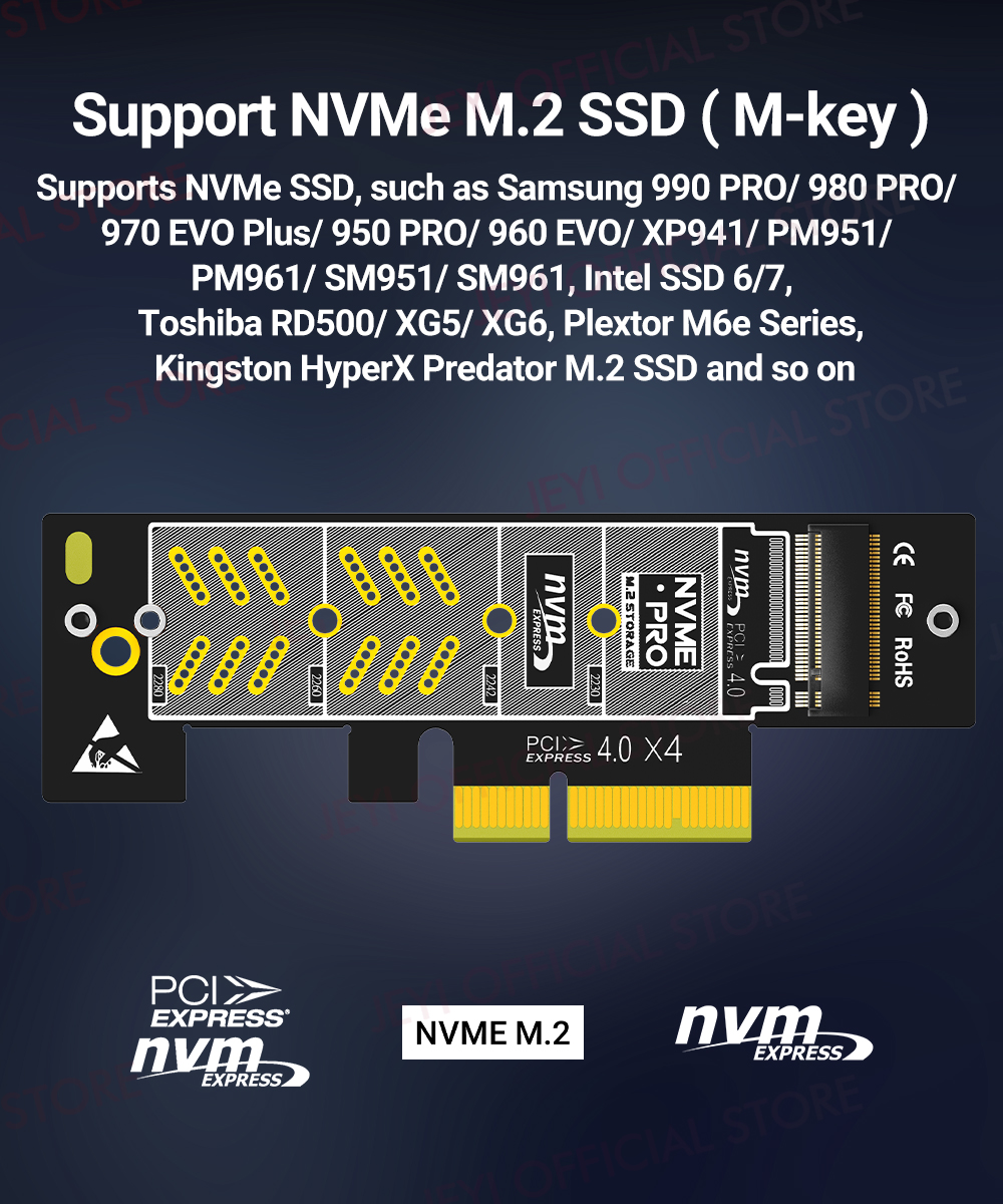 JEYI M.2 NVME to PCIe 4.0 3.0 Adapter With Aluminum SSD Heatsink, NVMe ...