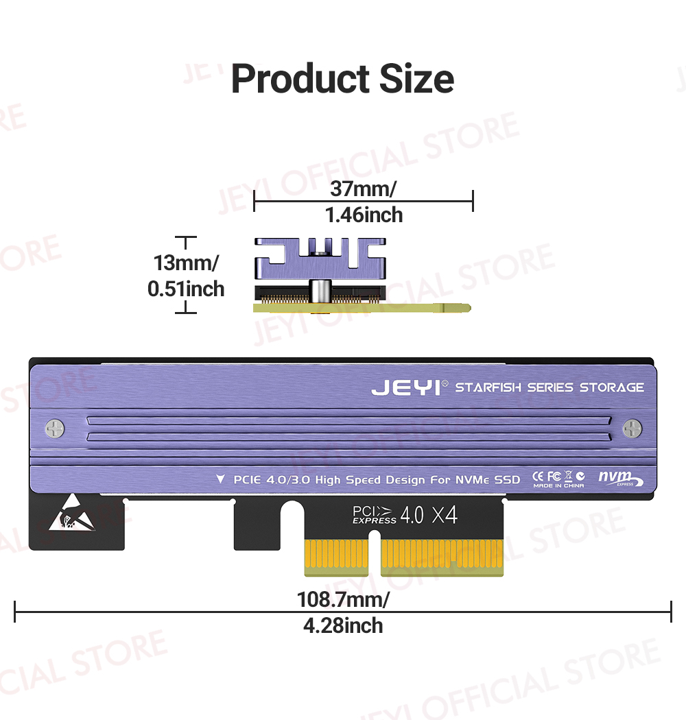 JEYI M.2 NVME to PCIe 4.0 3.0 Adapter With Aluminum SSD Heatsink, NVMe ...