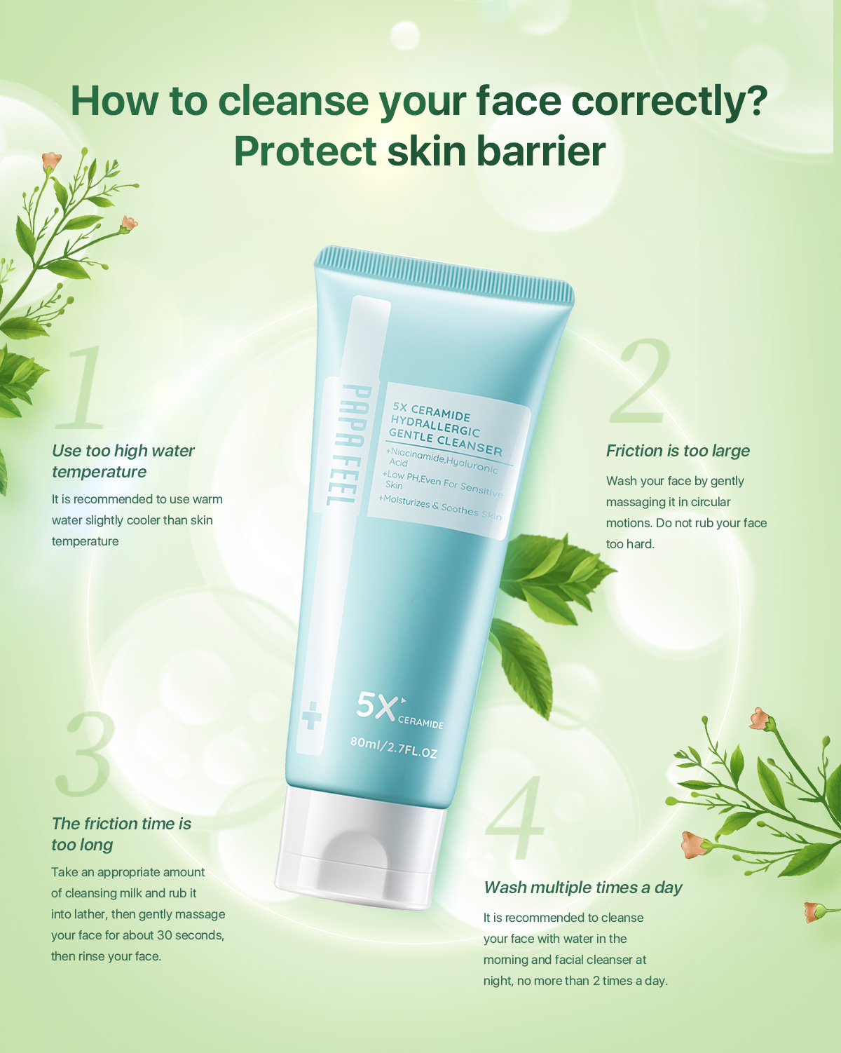 [BUY 1 TAKE 1] PAPA FEEL 5X Ceramide Facial Wash Skin Care 80g | Oil ...