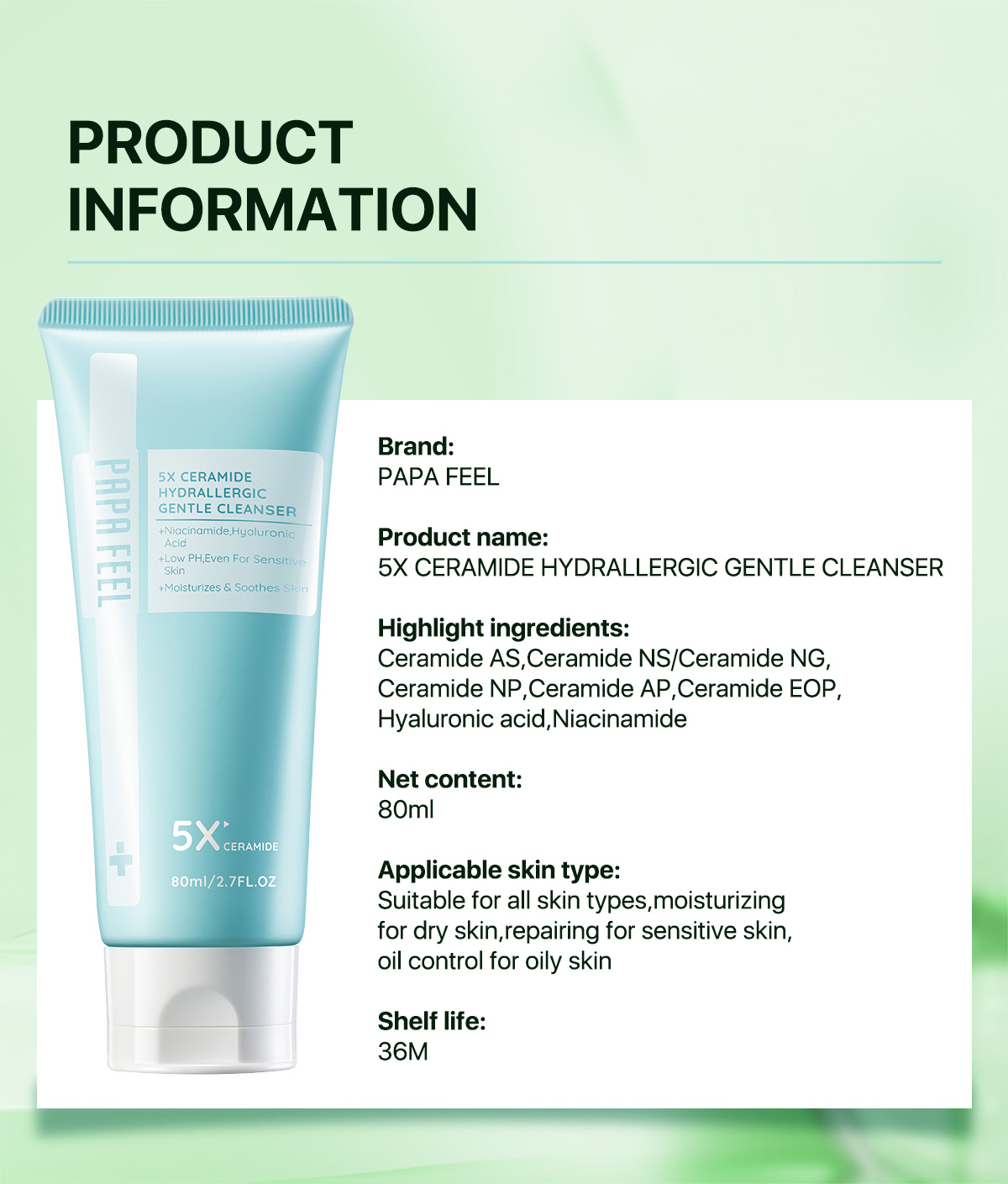 PAPA FEEL 5X Ceramide Facial Wash Skin Care 80g | Oil Control | Deep ...