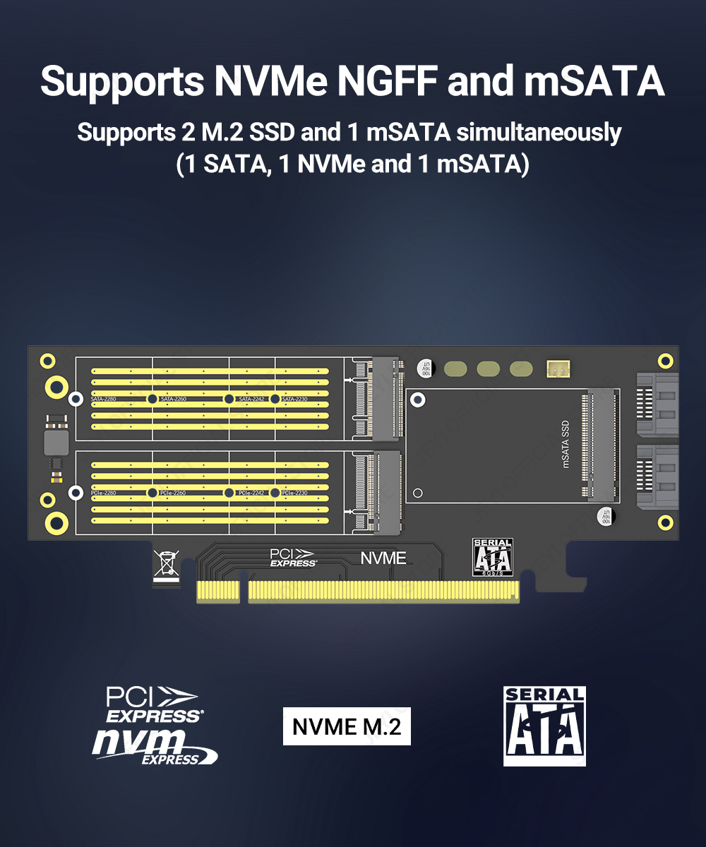 JEYI NVMe NGFF and mSATA SSD PCIe 4.0/3.0 Adapter Card, 3 in 1 M.2 NVME ...
