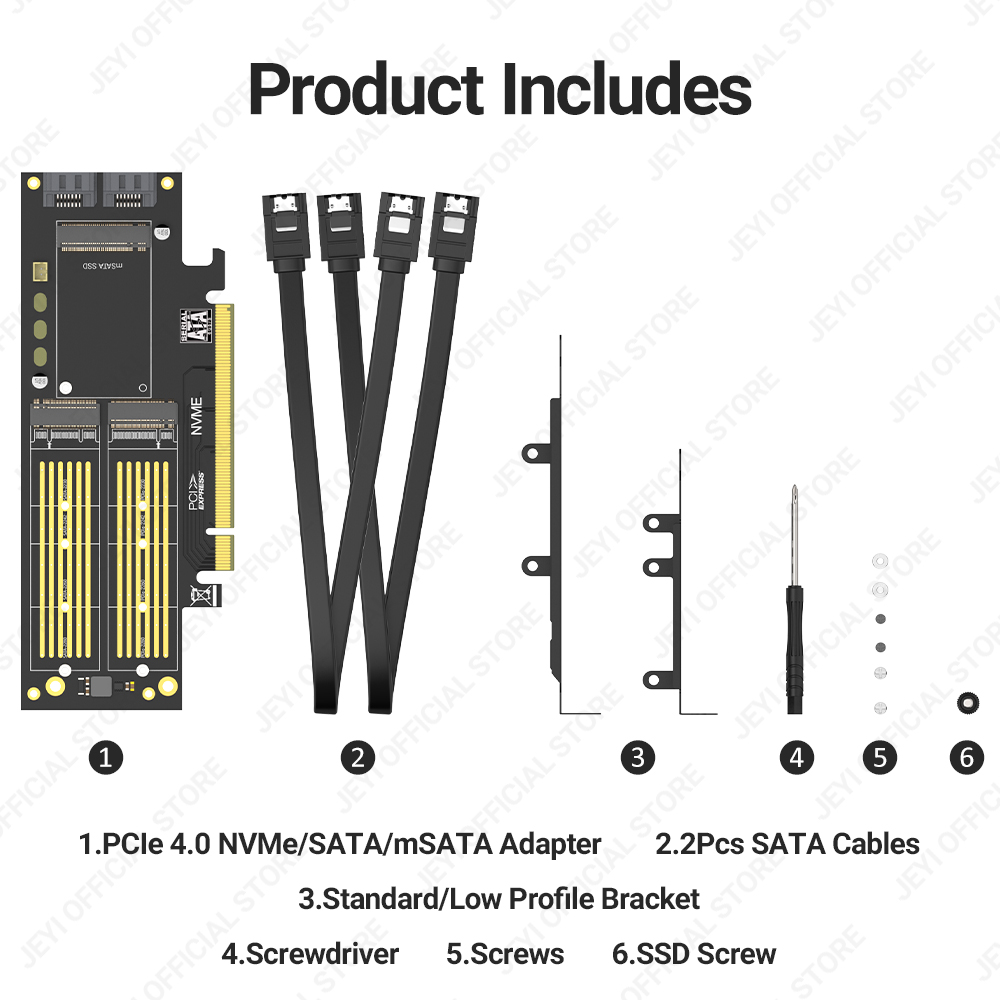 JEYI NVMe NGFF and mSATA SSD PCIe 4.0/3.0 Adapter Card, 3 in 1 M.2 NVME ...