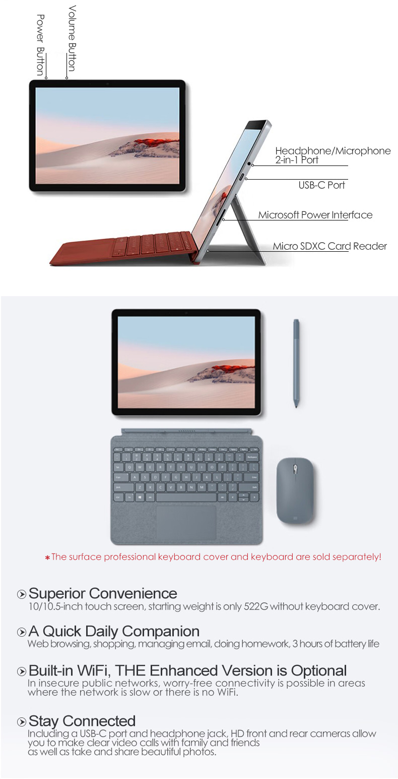 Microsoft Surface Go1 Go2 Go3 Laptop 2-in-1（Win10 or win11 system）Intel ...