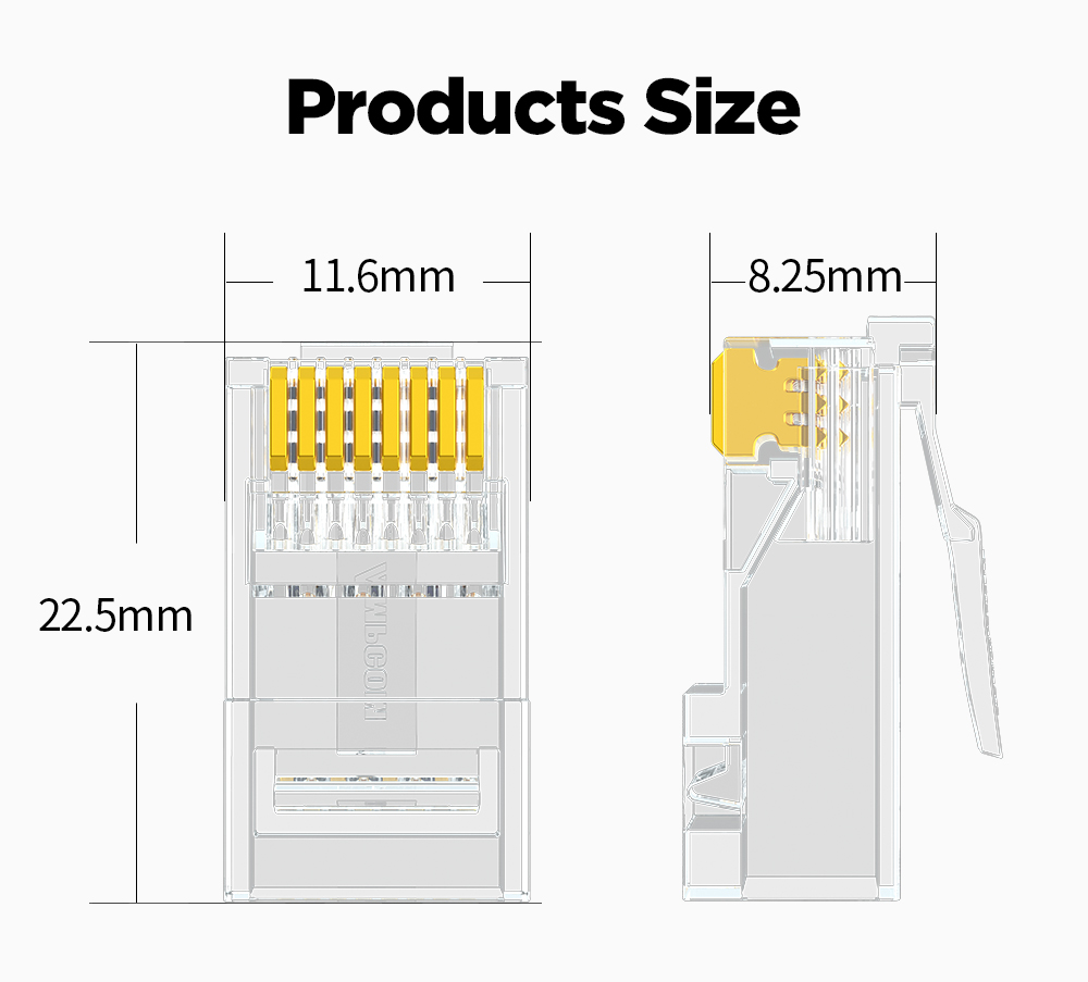 AMPCOM CAT6 RJ45 Modular Plug Connector: UTP 50μ Gold-Plated Split-Type ...