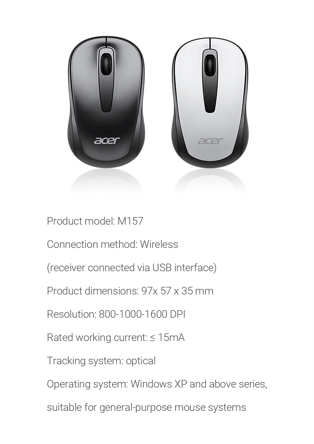 Acer 2.4G Wireless Mouse M157, Noise Reduction And Bass, 10 Meter ...
