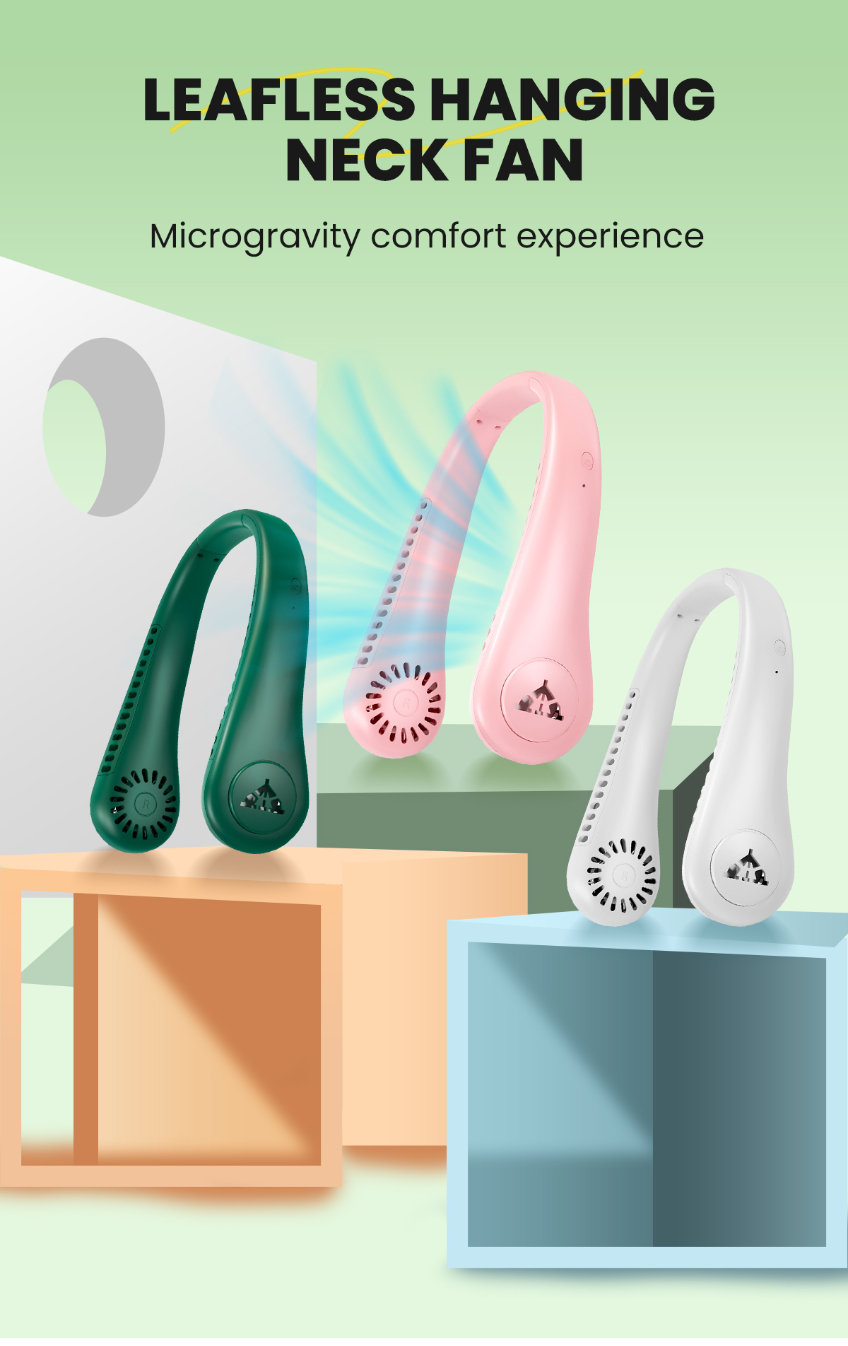 FDD USB Rechargeable Mini Portable Neck Fan Wearable Bladeless Silent ...