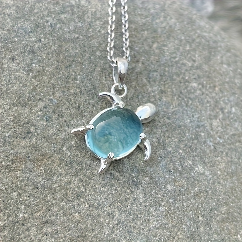 Cute Necklace Swimming Turtle Transparent Blue Pendant Stylish Unisex ...