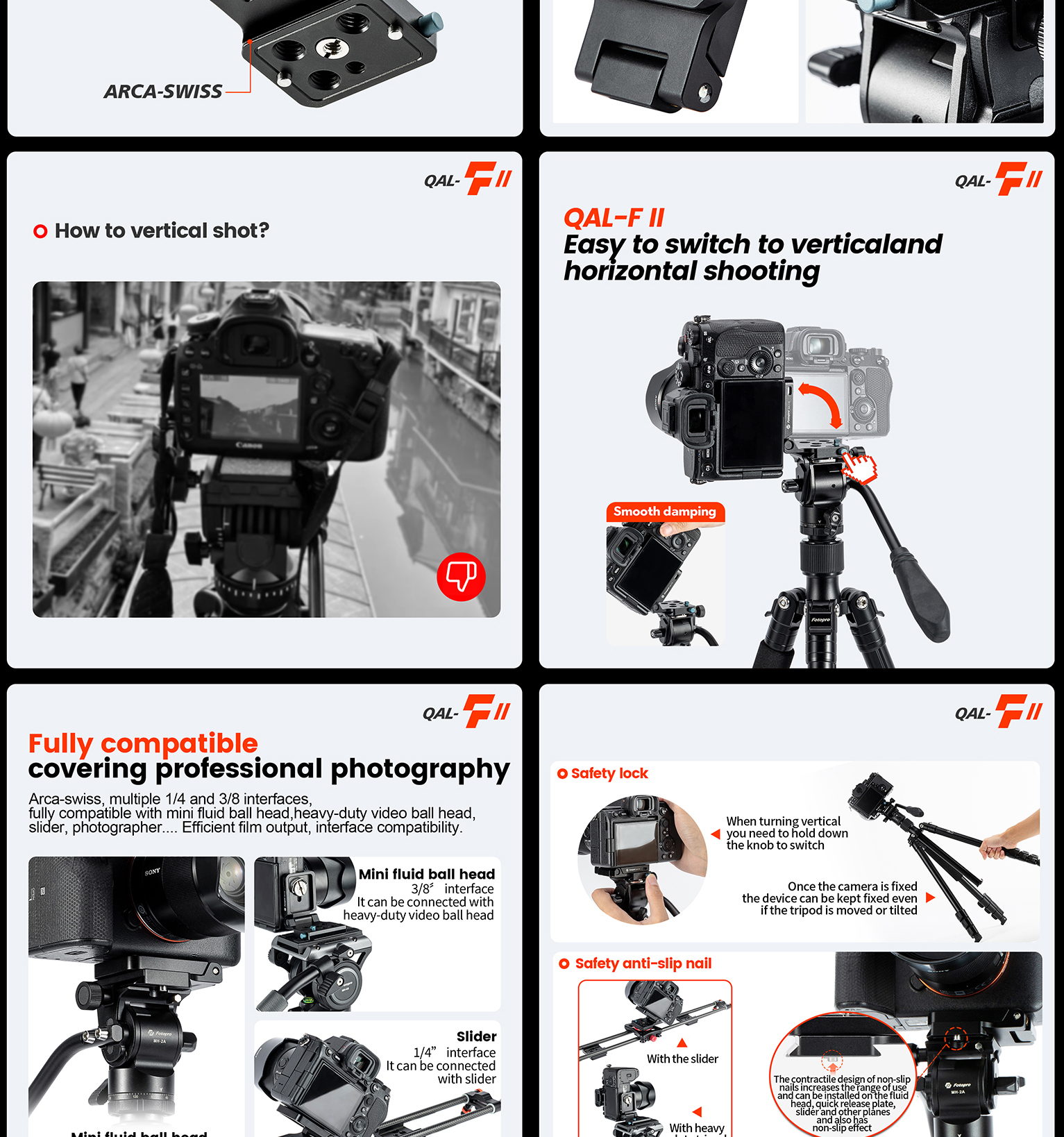 Fotopro QAL-F ll 90° vertical quick release plate Arca-swiss with 1/4 ...