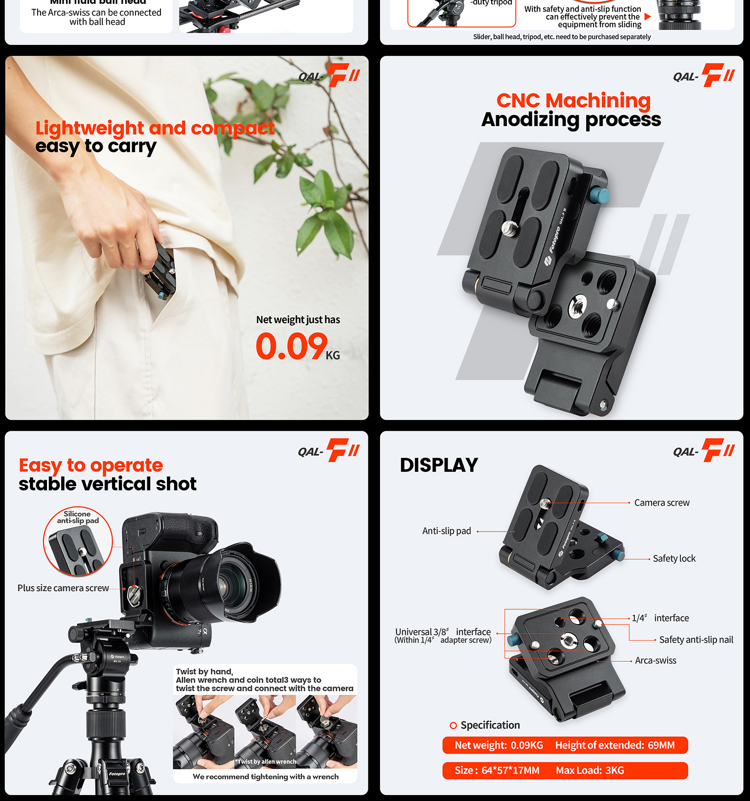 Fotopro QAL-F ll 90° vertical quick release plate Arca-swiss with 1/4 ...