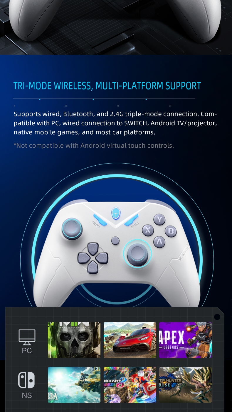 Thunderobot G30S Wireless Gamepad Controller Hall Effect Triggers Wired 2.4G Wireless Bluetooth ...