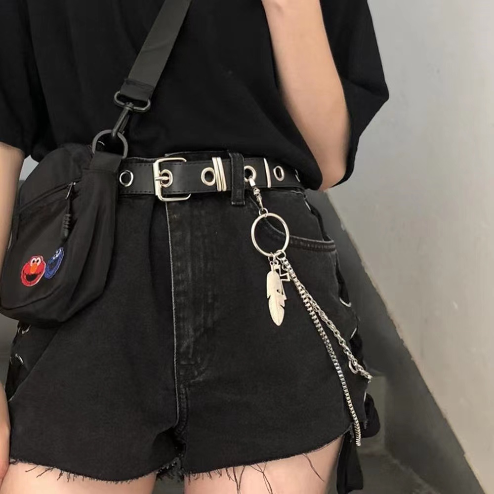 New Women Punk Chain Fashion Personality Cutout Punch-free Leather Belt ...