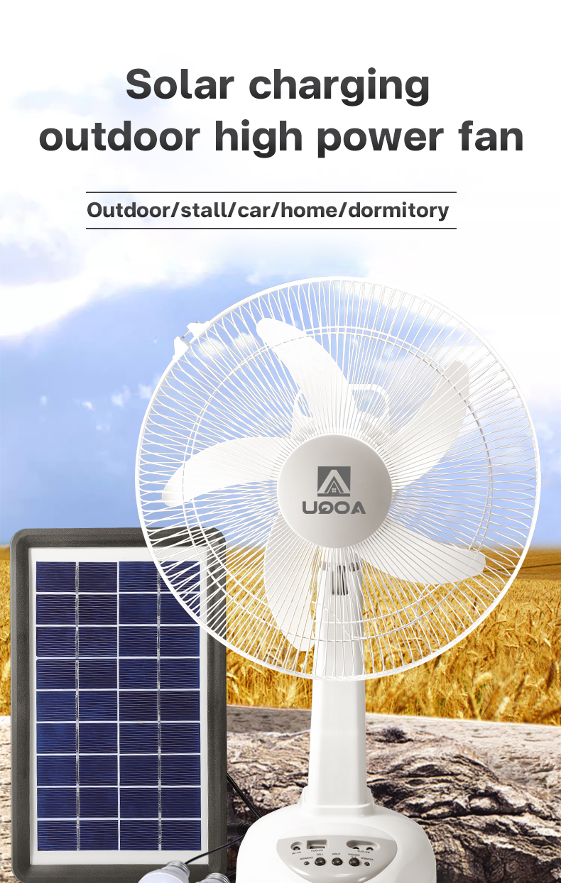 Solar electric fan with panel 12 14 16 inch stand fan rechargeable 2 ...