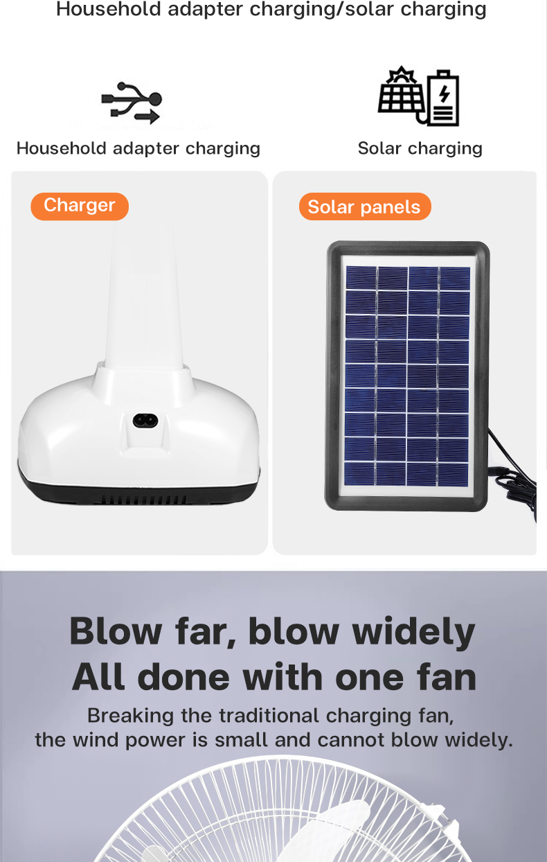 Solar electric fan with panel 12 14 16 inch stand fan rechargeable 2 ...