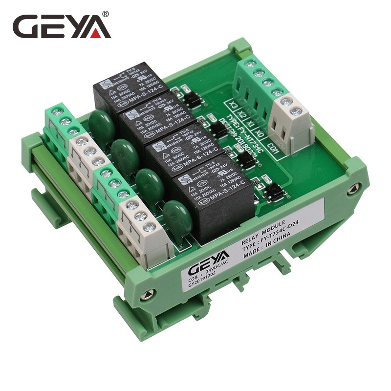 GEYA 4 Channel Relay Module 1 SPDT DIN Rail Mount 12V 24V DC/AC ...