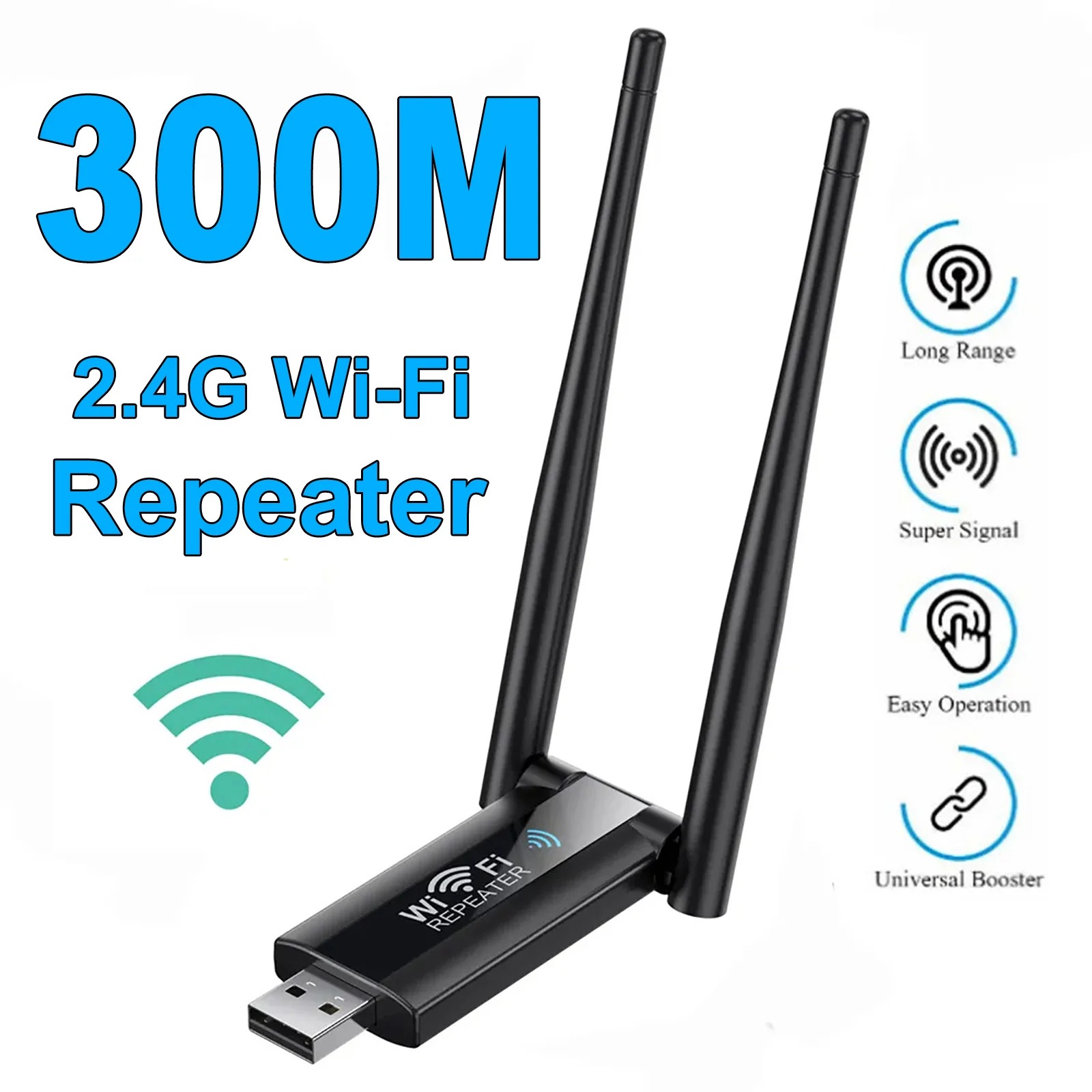 WiFi Repeater Extender 2.4G 300Mbps Wireless USB Signal Booster Long ...