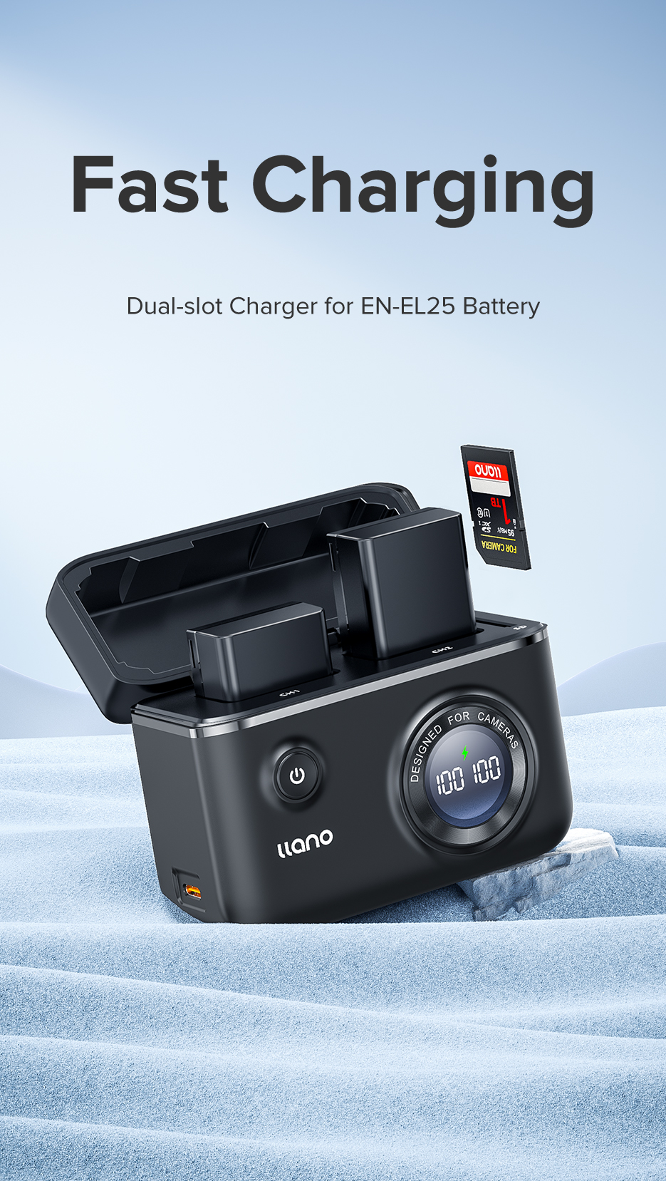 llano EN-EL25 Camera Charger Dual Slot Digital Display with SD Card ...