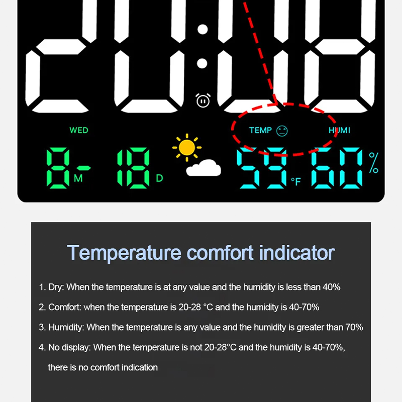 High-Definition Large-Screen Digital Wall Clock Temperature Humidity ...