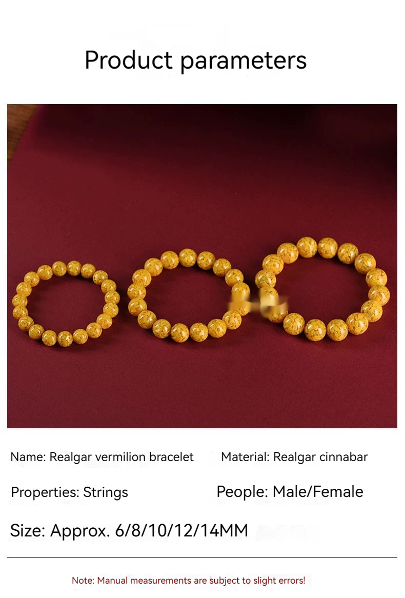 Natural Male Yellow Cinnabar Bracelet Women's Rough Stone Crystal Sand ...