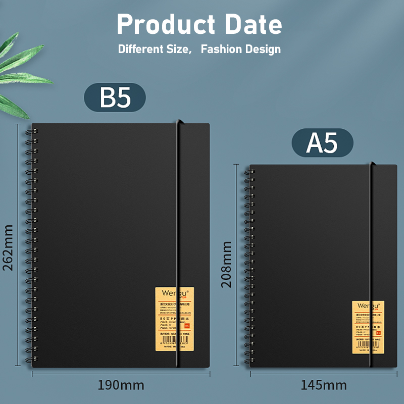A5 B5 Spiral Notebook Steno Book Loose-leaf Black Plastic Cover Korean ...