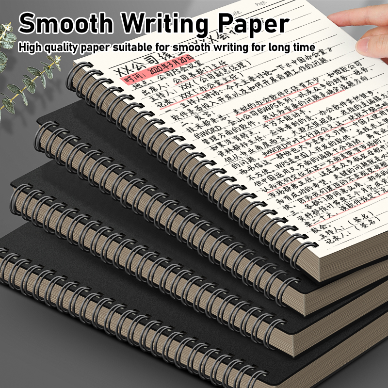 A5 B5 Spiral Notebook Steno Book Loose-leaf Black Plastic Cover Korean ...