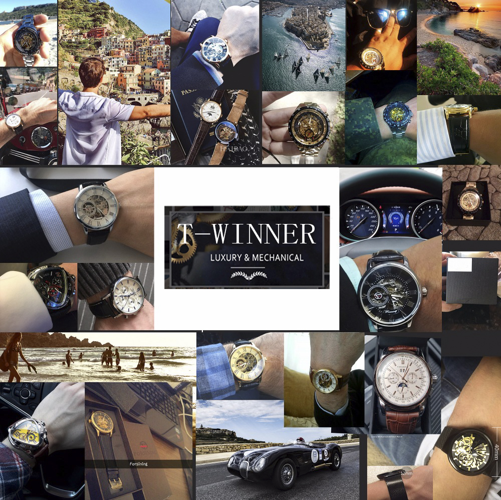 WINNER Men's Mechanical Watches with Automatic Wind Black Golden ...