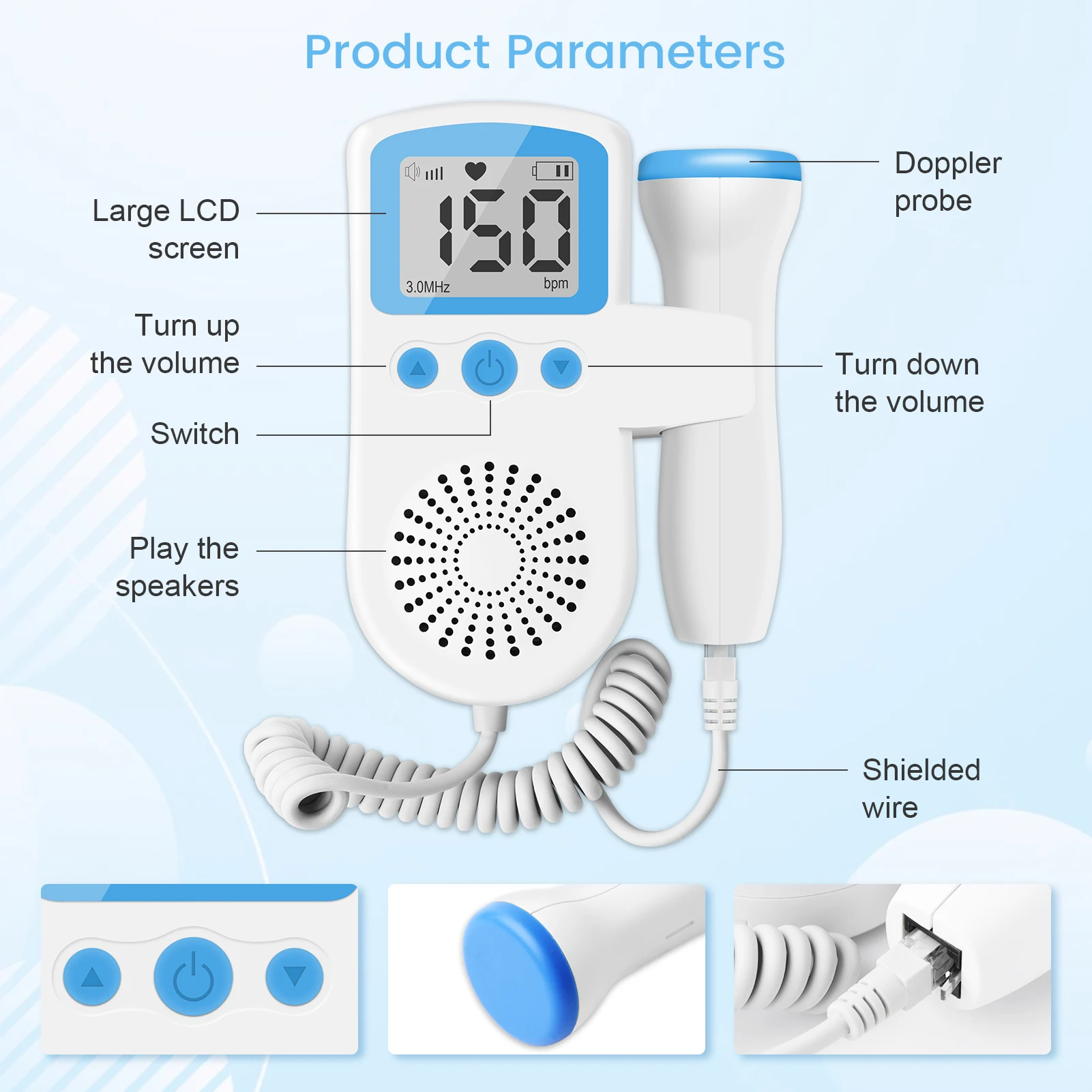 3MHz Ultrasound Baby Heart Rate Detector Pregnant Ultrasonic Baby ...