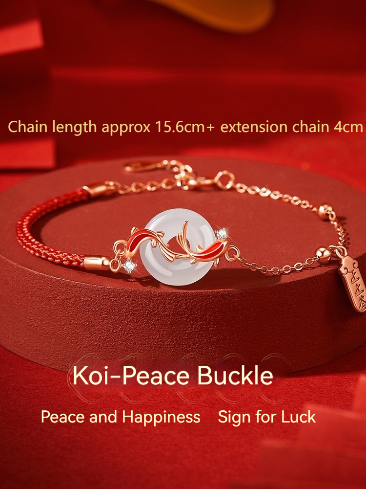 2025 Koi Wada Jade safety buckle bracelet Red beaded braided bracelet ...