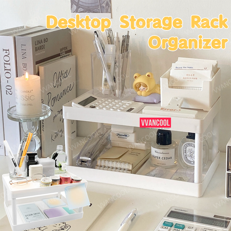 Desktop Storage Rack Organizer Layer Cosmetic Stationery Storage Holder ...
