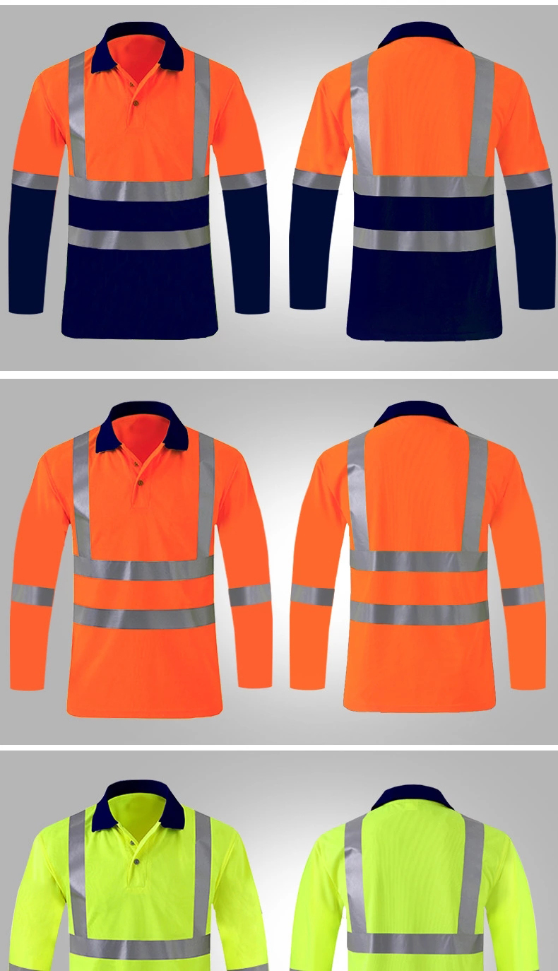 High Visibility Safety Shirts Reflective Long Sleeve Safety Polo Shirt ...