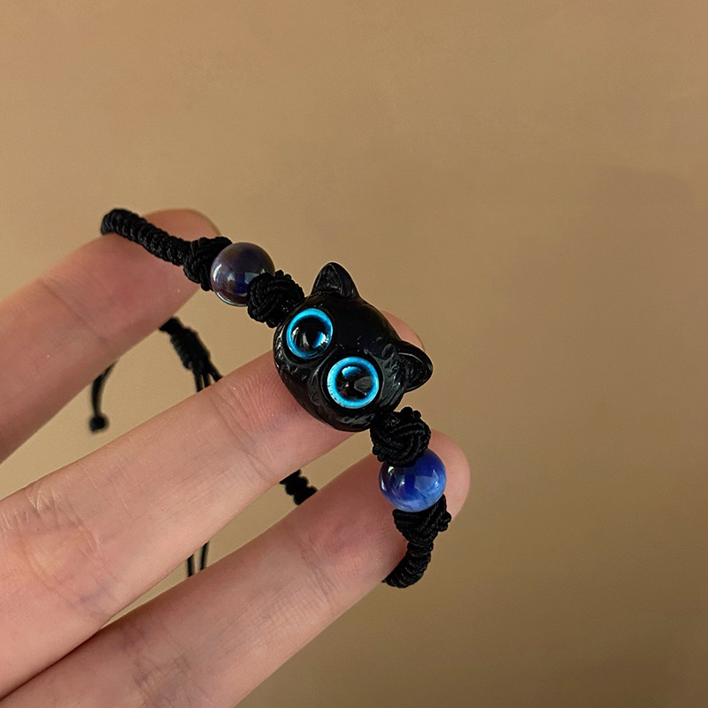 Fashion Black Braid Bead Cat Bracelet for Women Men Bestfriend Couple ...
