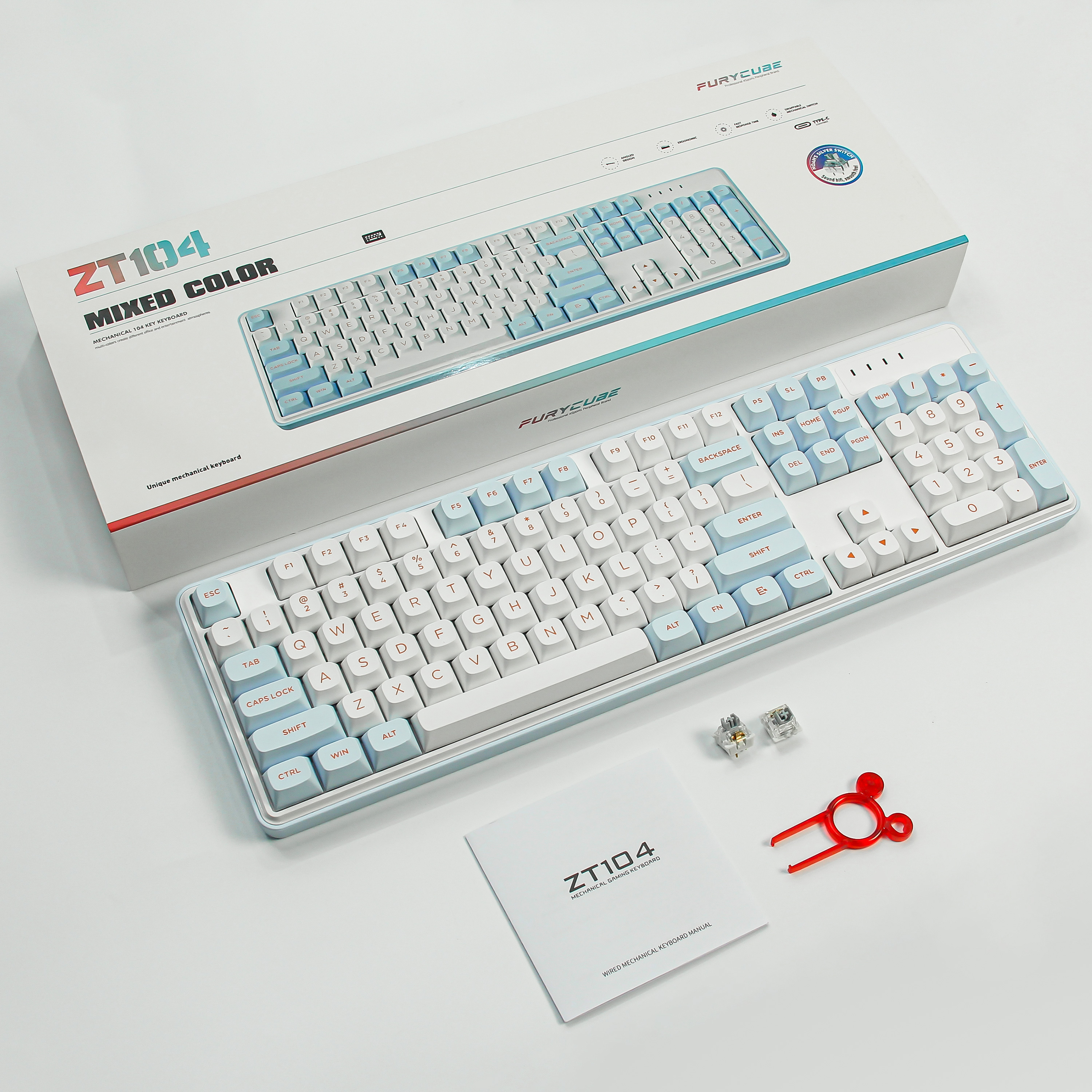 ZT104 Mechanical Keyboard 104 Keys Noah silver switch hotswap white ...