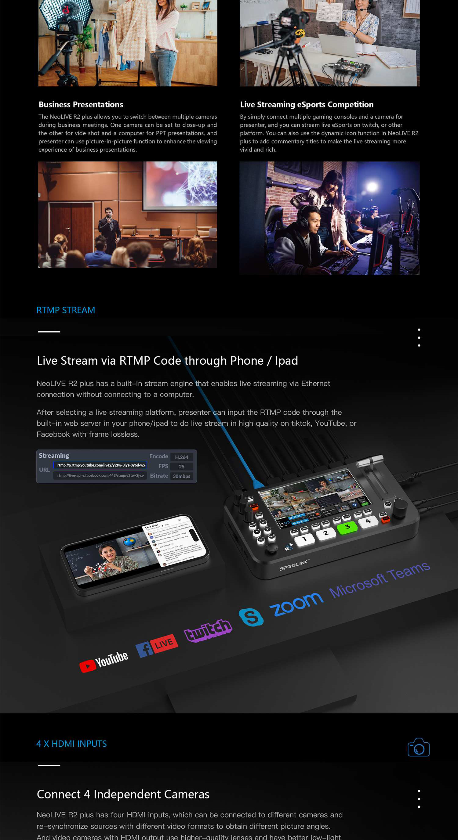 SPROLINK NEOLIVE R2 PLUS All in One Functional Live Streaming Switcher ...