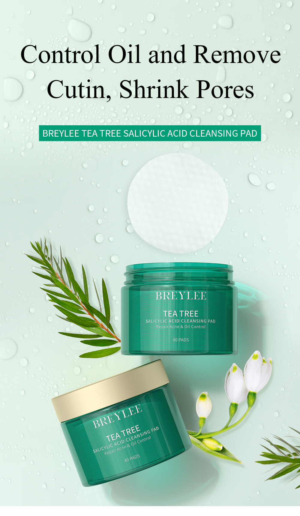 Breylee Acne Treament Tea Tree Salicylic Acid Cleaning Pads - Cleanser ...