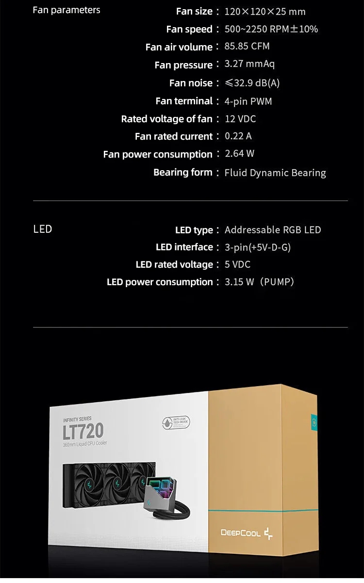 DeepCool LT720 CPU Liquid Water Cooling 360mm Integrated CPU Cooler ...